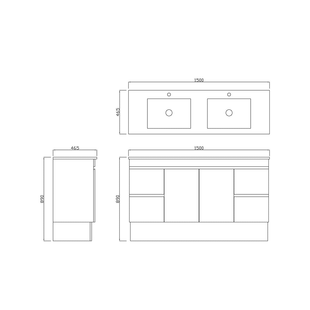 Crystal 1500 Vanity Unit Gloss Finish